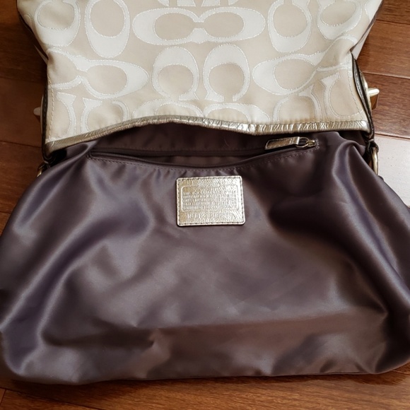 Coach | Bags | Coach Peyton Sateen Metallic Hobo Bag White Silver ...